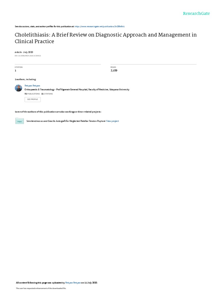 Cholelithiasis: A Brief Review On Diagnostic Approach and Management in ...