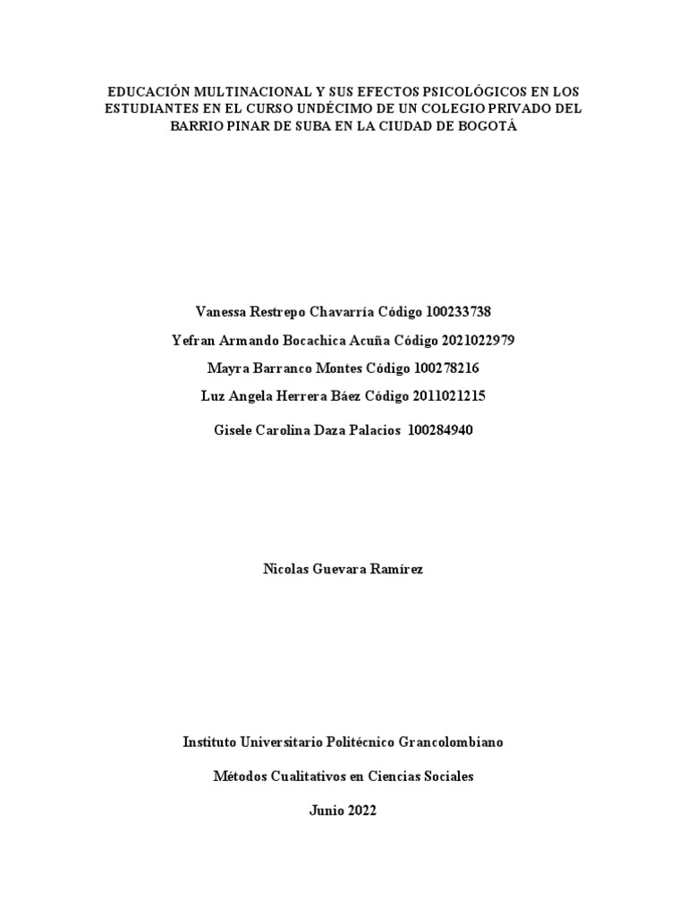 Entrega 2 Metodos Cualitativos - Yefran | PDF | Estrés (biología ...