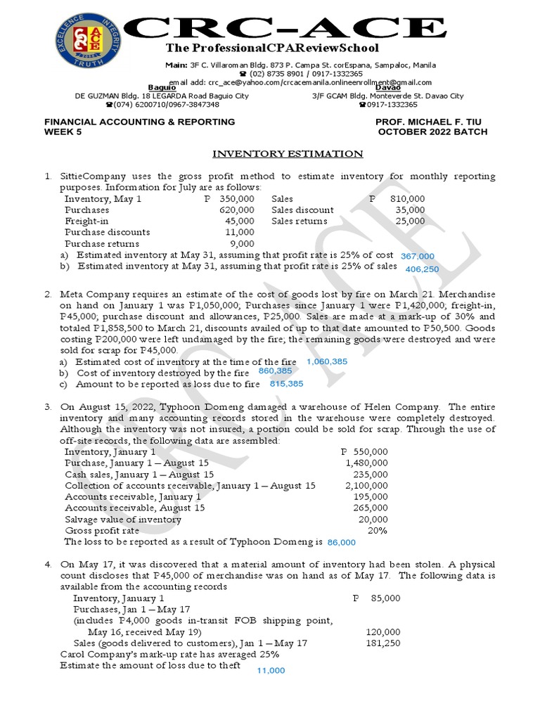 Week 09 - Inventory Estimations | PDF | Inventory | Cost Of Goods Sold