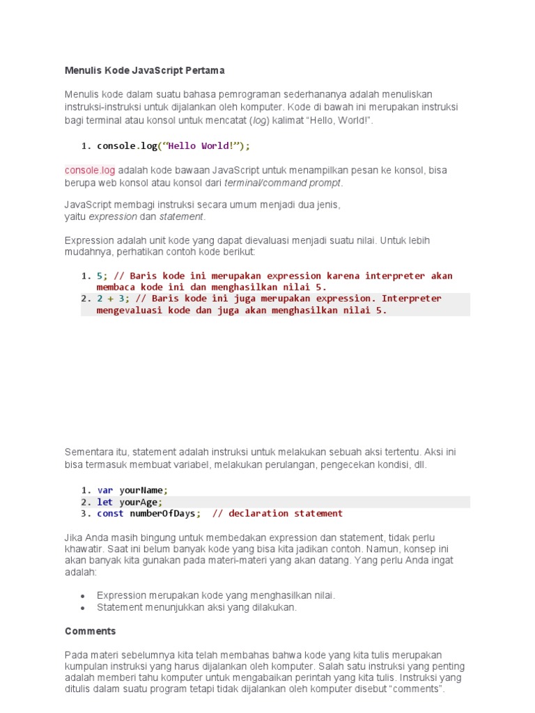 Menulis Kode JavaScript Pertama | PDF