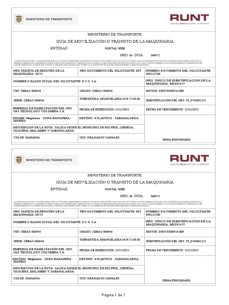 Guia Movilizacion RNMA | Descargar gratis PDF | Vehículos terrestres | Vehículo de motor