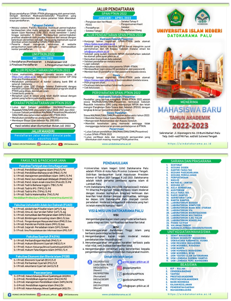 Brosur Uin Datokarama Palu T.A. 2022-2023 | PDF