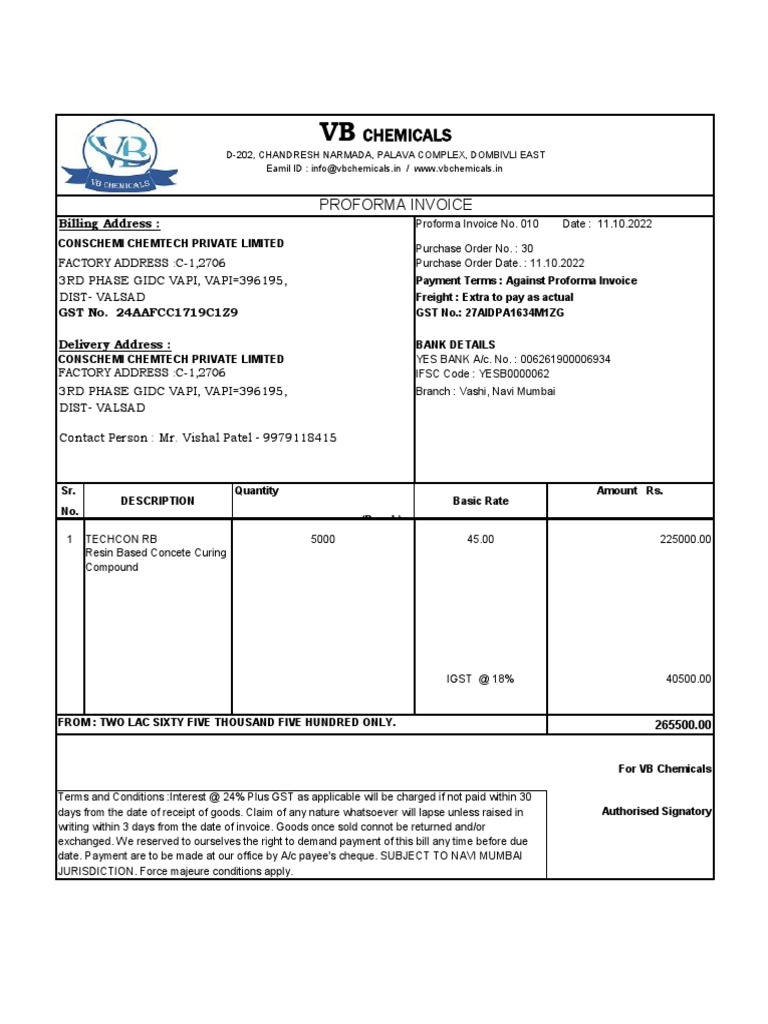 010 Proforma Invoice - CCPL | PDF | Payments | Invoice
