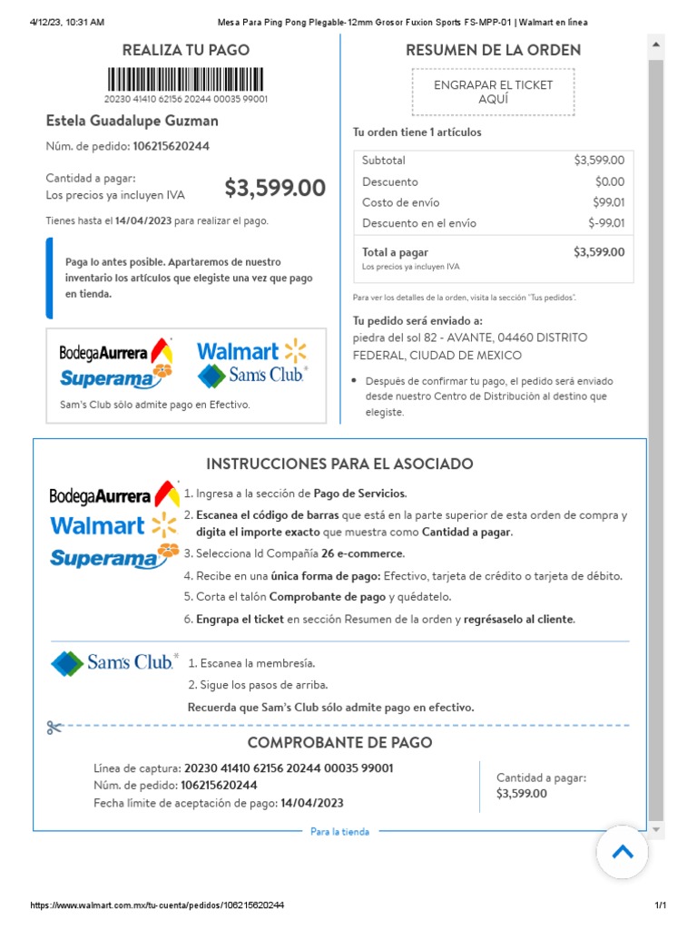 Realiza Tu Pago Resumen de La Orden: Sam's Club Sólo Admite Pago en ...