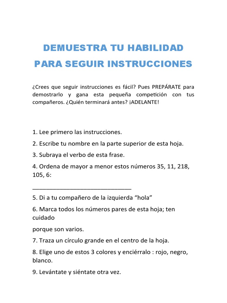Ejercicio Seguir Instrucciones | PDF