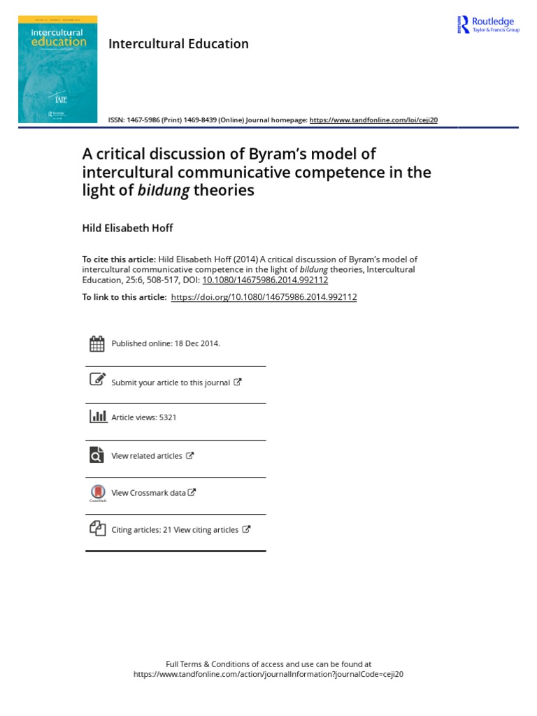 A Critical Discussion of Byram S Model of Intercultural Communicative ...