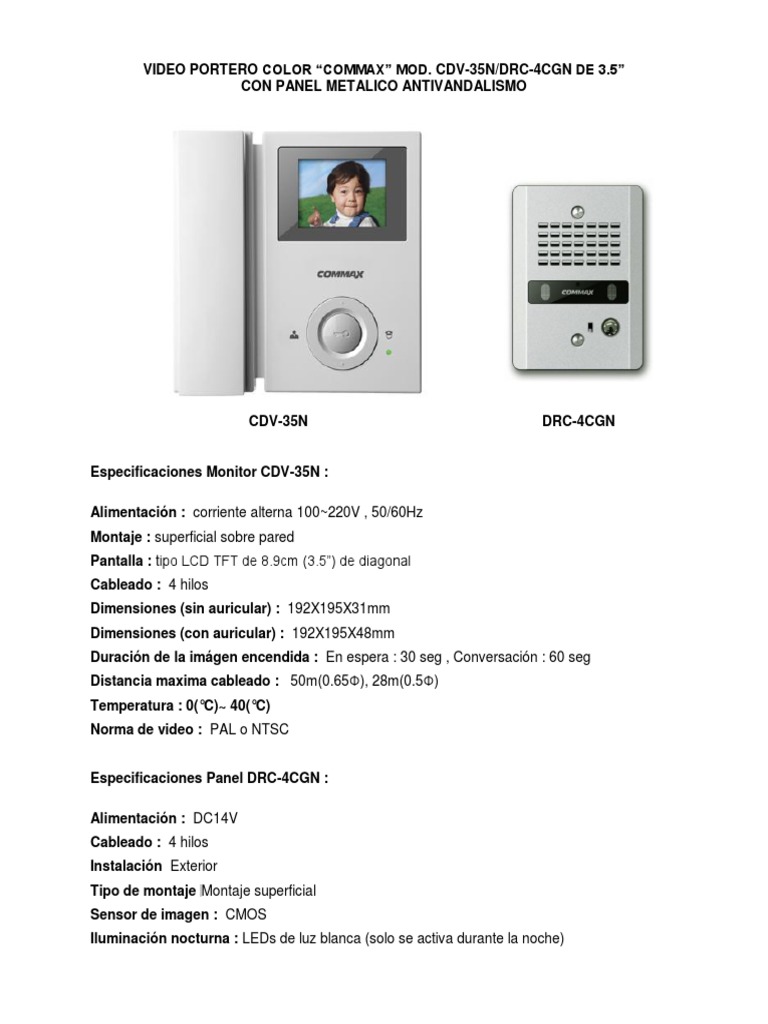 Videoportero Color Commax CDV-35N DRC-4CGN | PDF