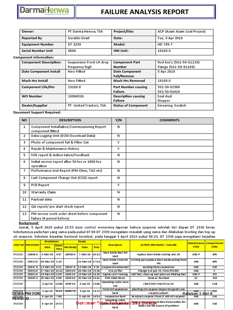 Failure Analysis Report - DT 2339 Suspension LH Rev1 | PDF | Turbocharger | Leak