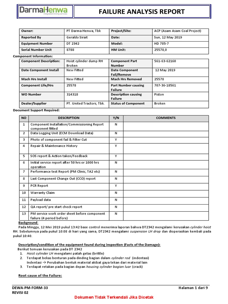 Failure Analysis Report: Dokumen Tidak Terkendali Jika Dicetak | PDF