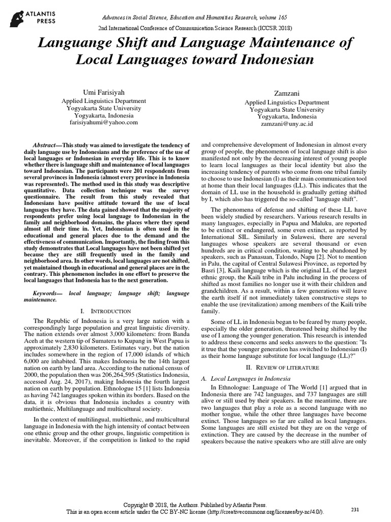 Languange Shift and Language Maintenance of Local Languages Toward ...