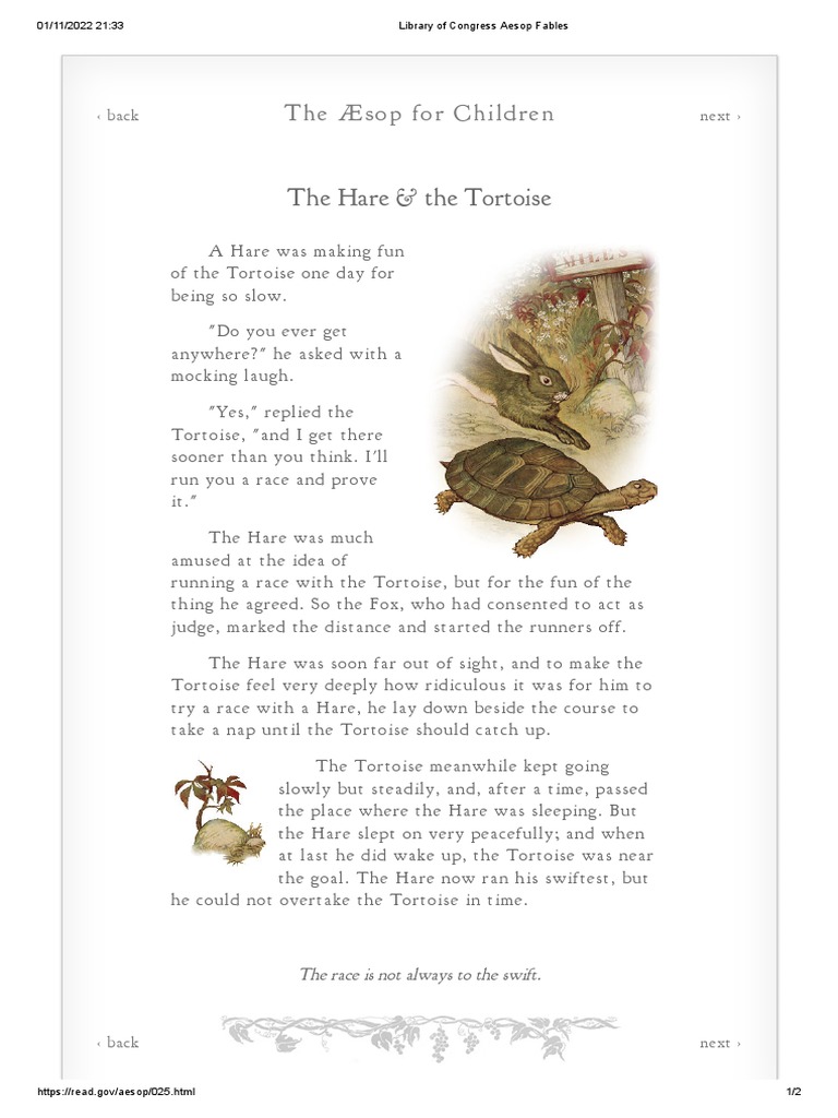 Tortoise Beats Hare in Famous Aesop Fable Race | PDF