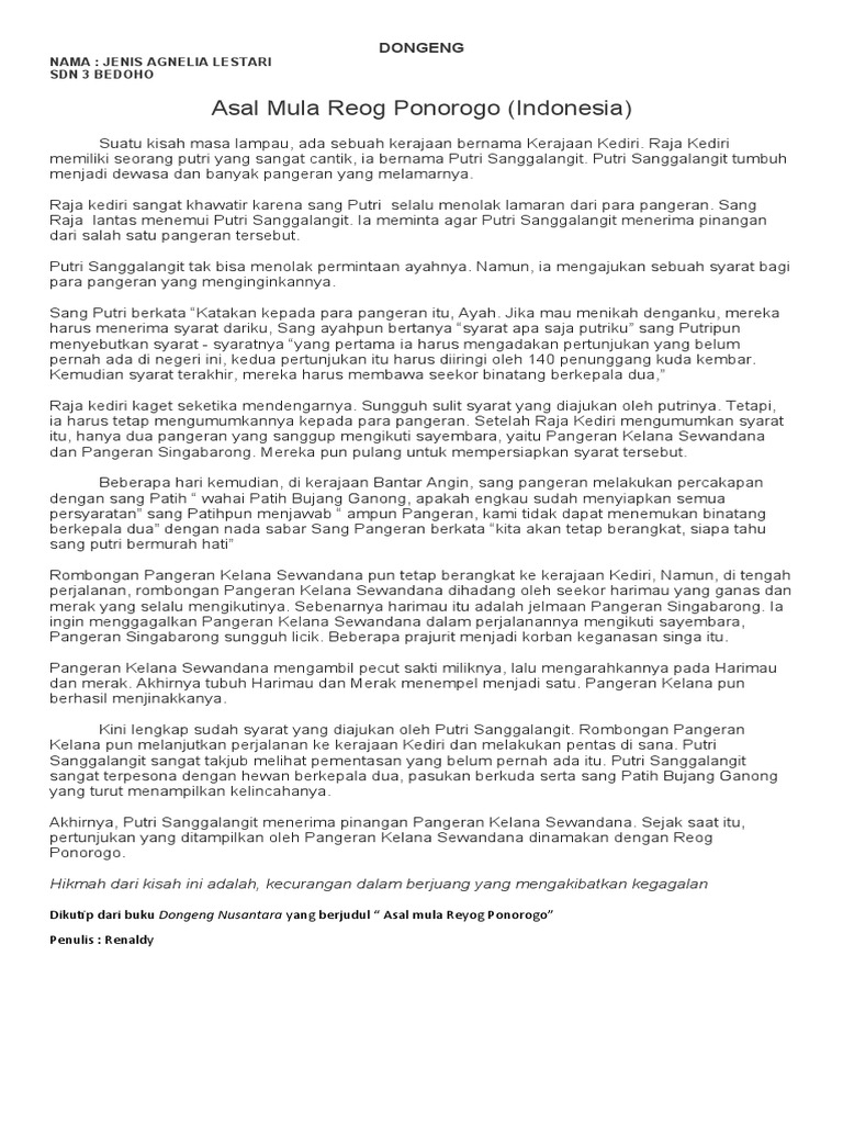 Cerita Sejarah Asal Mula Reog Ponorogo | PDF