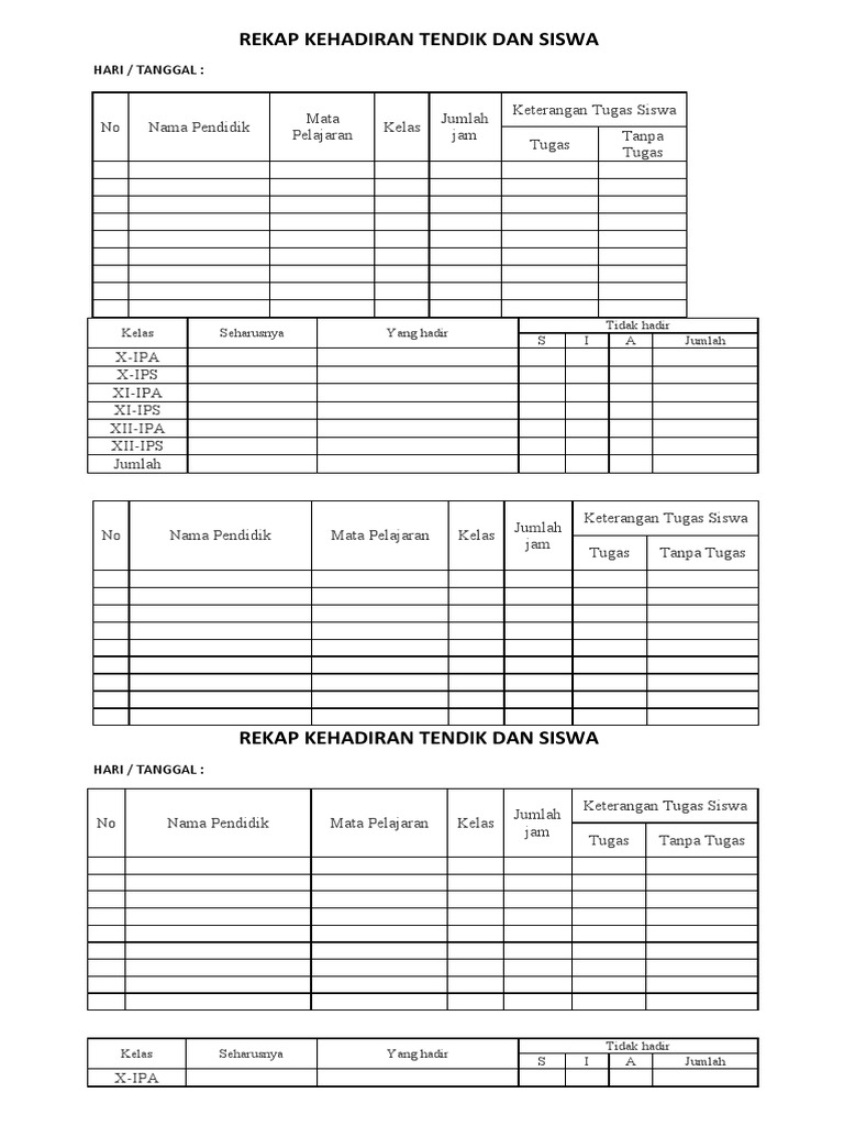 REKAP KEHADIRAN TENDIK DAN SISWA | PDF