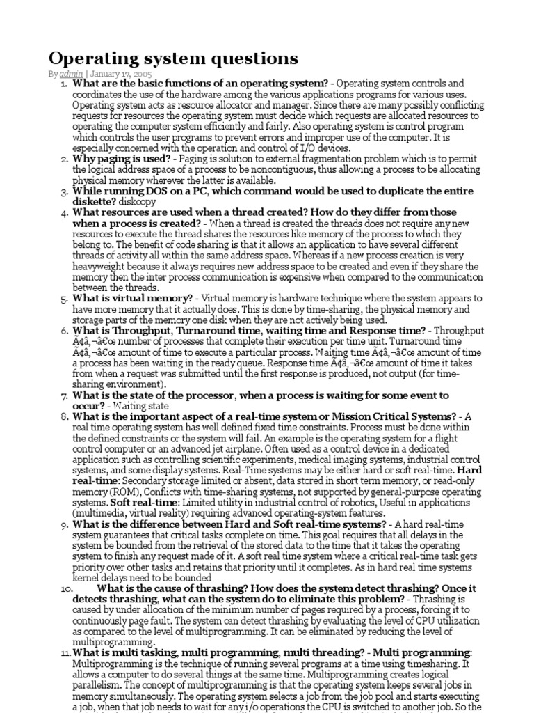 Operating System Questions: by Admin - January 17, 2005 | PDF | Computer Data Storage ...