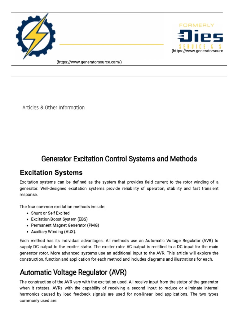 Generator Excitation Control Systems & Methods - EBS, PMG, & AUX | PDF