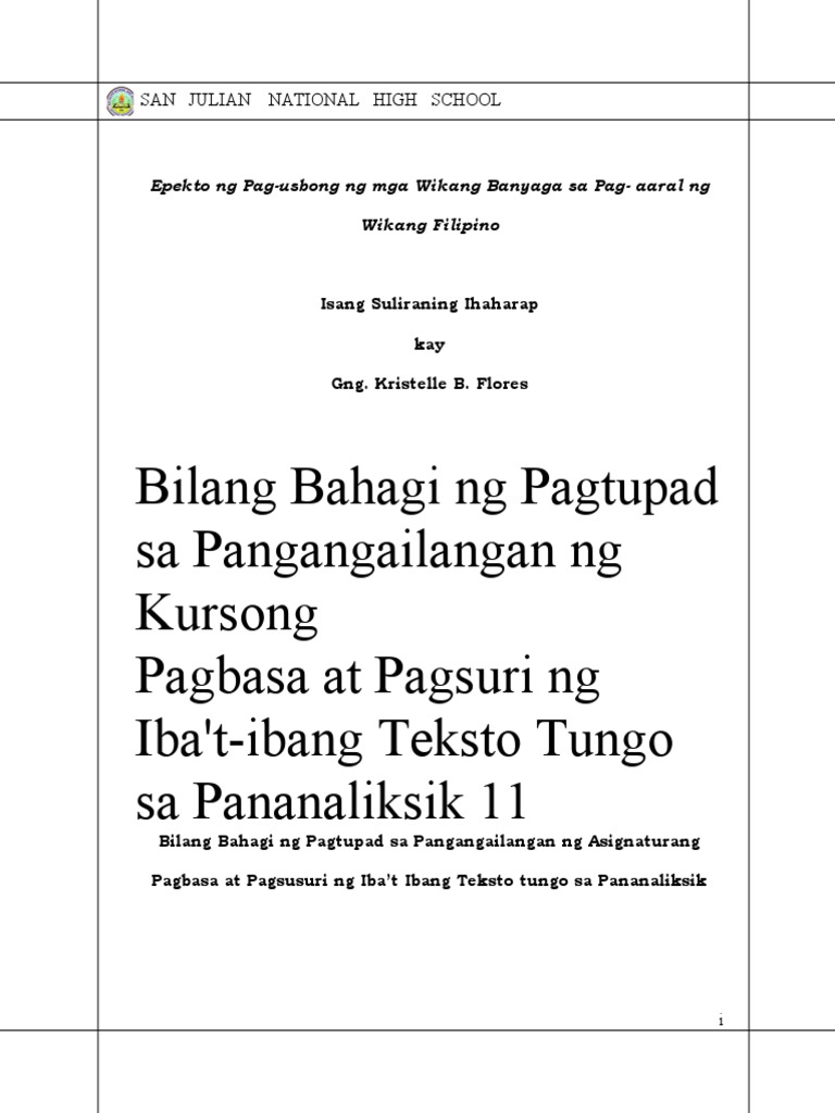 Epekto NG Pag Usbong NG Mga Wikang Banyaga Sa Pag Aaral NG Wikang Filipino | PDF