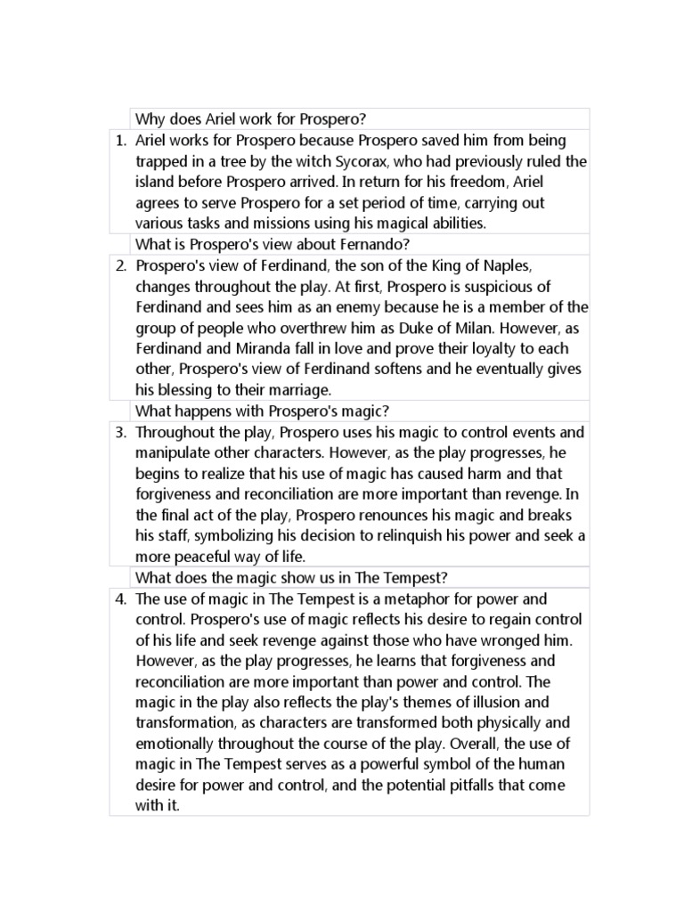Why Does Ariel Work For Prospero | PDF | The Tempest