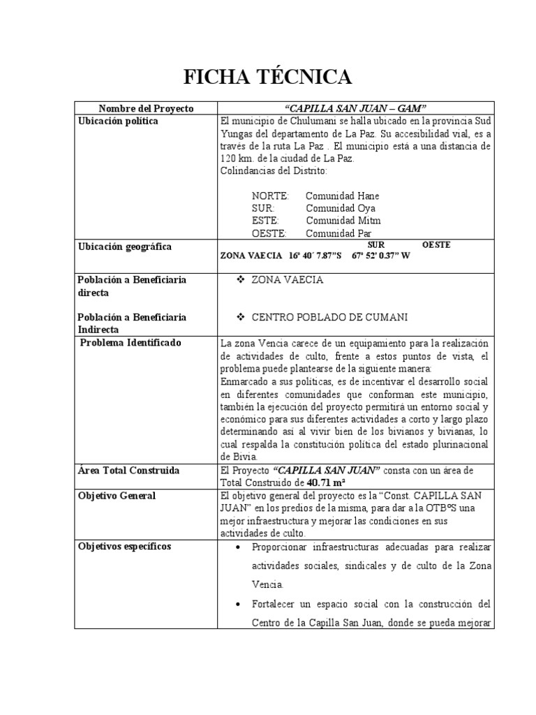 Ejemplo Gam Ficha Tecnica | PDF | Infraestructura | Economias