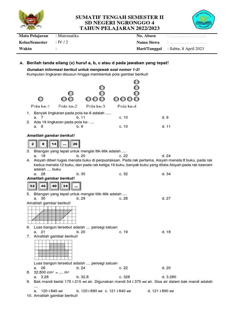 Soal PTS Matematika Kelas 4 Semester 2 | PDF