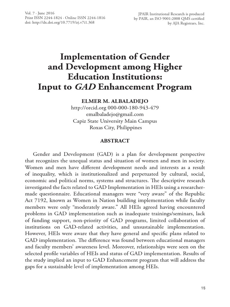 Implementationof Genderand Developmentamong Higher Education ...