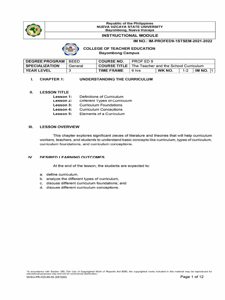 TTSC MODULE 1 (Chapter 1 - Understanding The Curriculum) | PDF