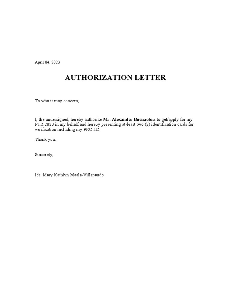 Get PTR 2023 Authorization Letter | PDF