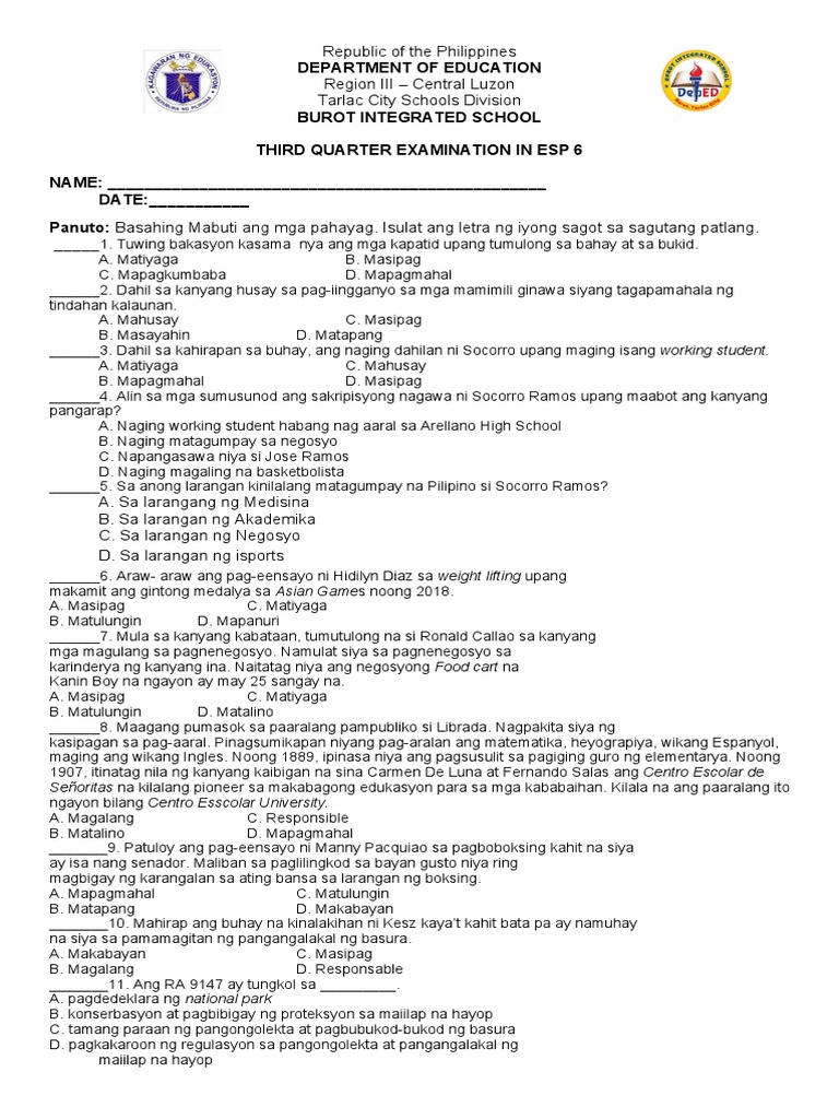 3rd Quarter ESP-2023 | PDF