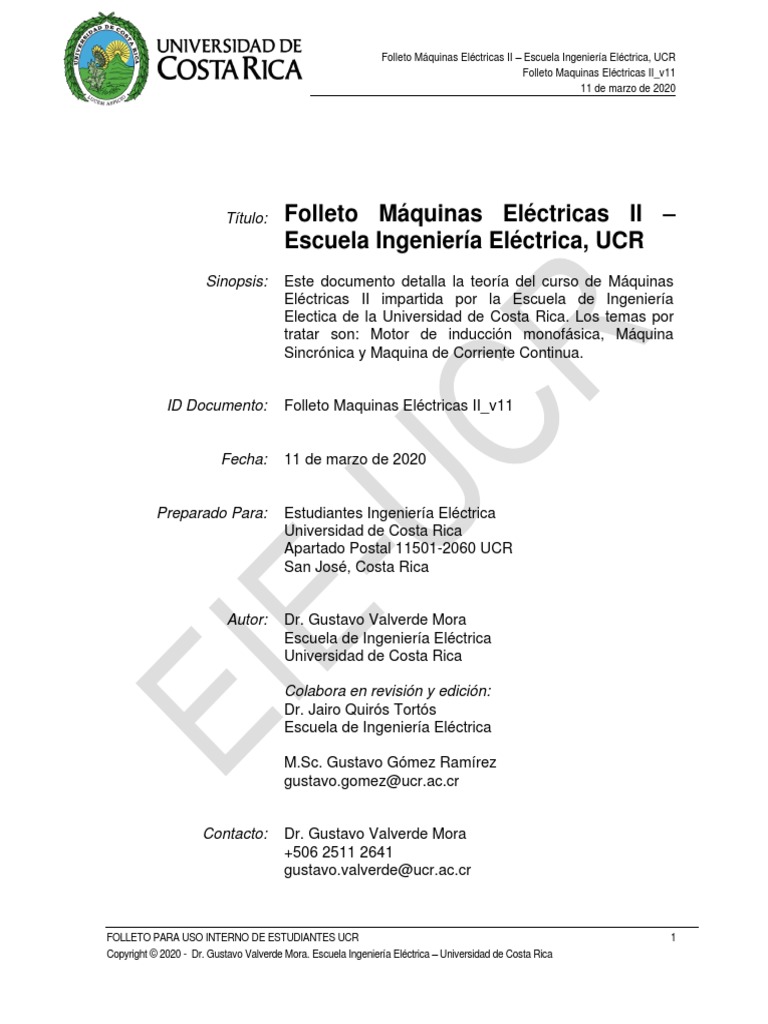 Folleto Máquinas Eléctricas II - Escuela Ingeniería Eléctrica, UCR | PDF | Generador eléctrico ...