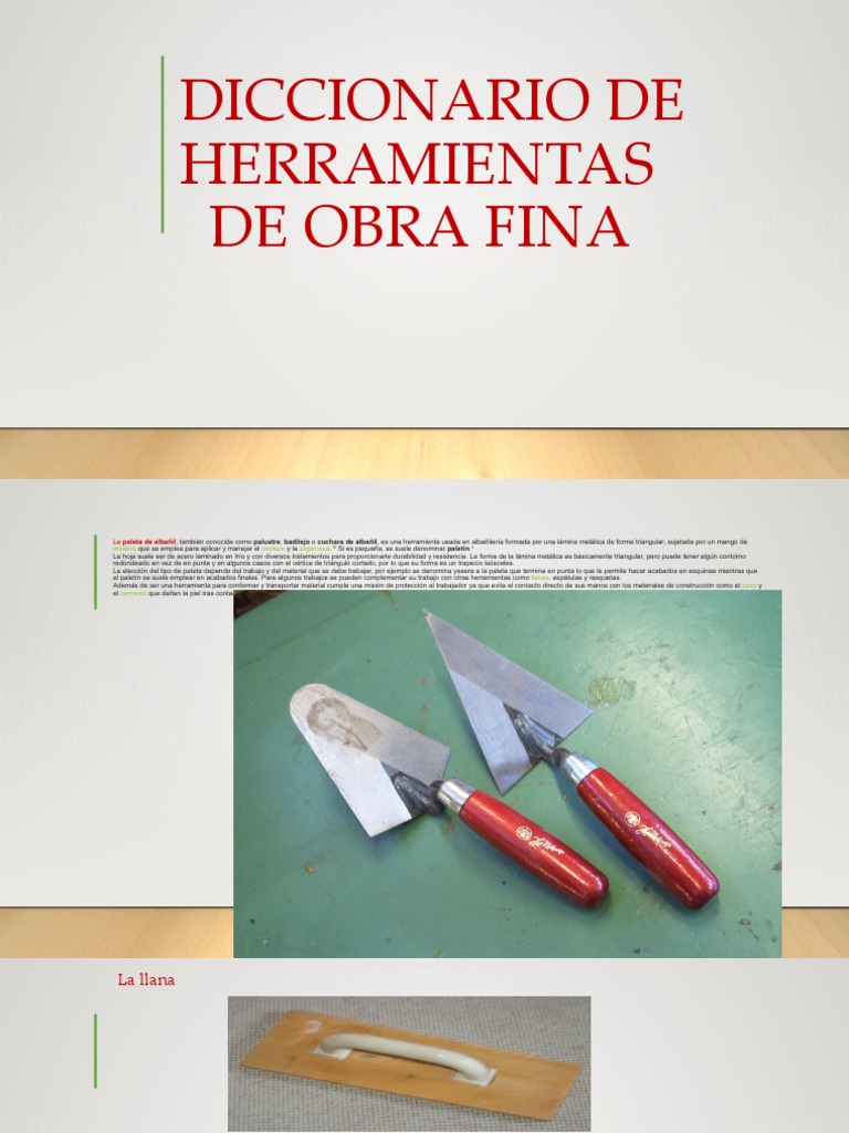 Diccionario de Herramientas de Obra Fina | PDF