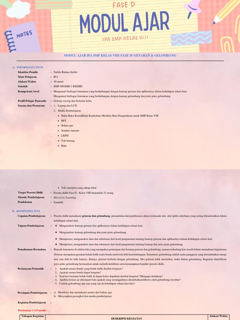 Modul Ajar Ipa SMP Kelas Viii-Fase D - Getaran & Gelombang - Nabila ...