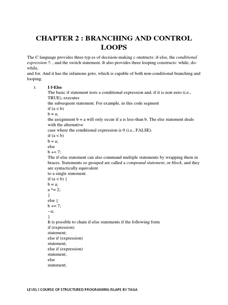 CHAPTER 2 C Programing | Download Free PDF | Control Flow | Computer Programming