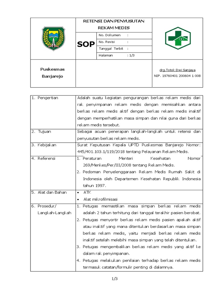 Retensi Dan Penyusutan Rekam Medis | PDF