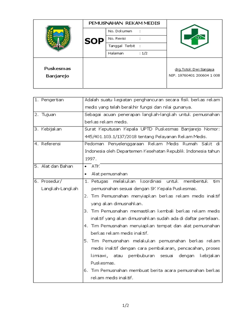 Pemusnahan Rekam Medis | PDF