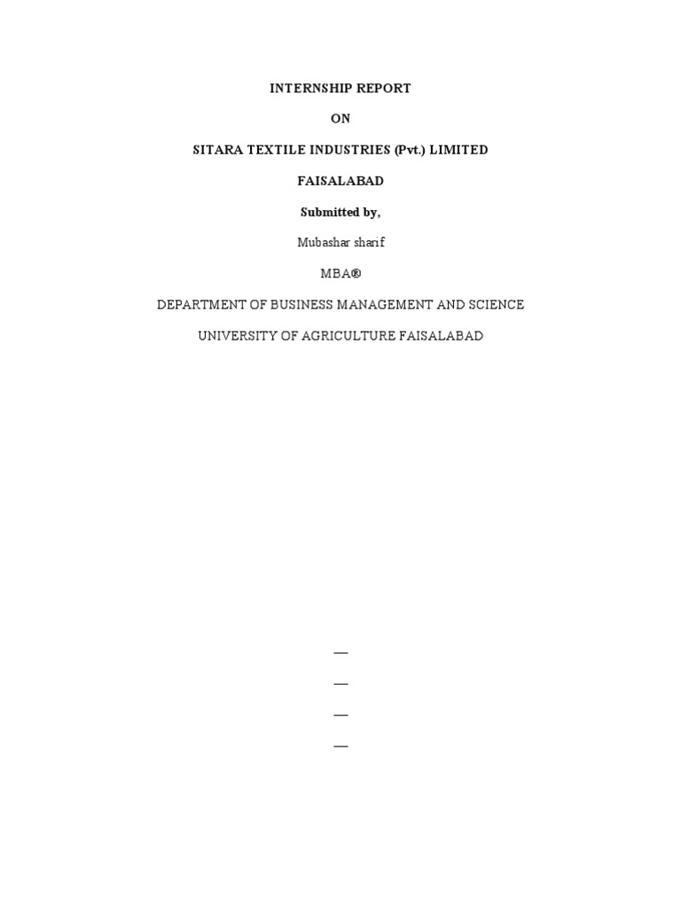 Internship Report On Sitara Textile Industries PVT Limited | PDF ...
