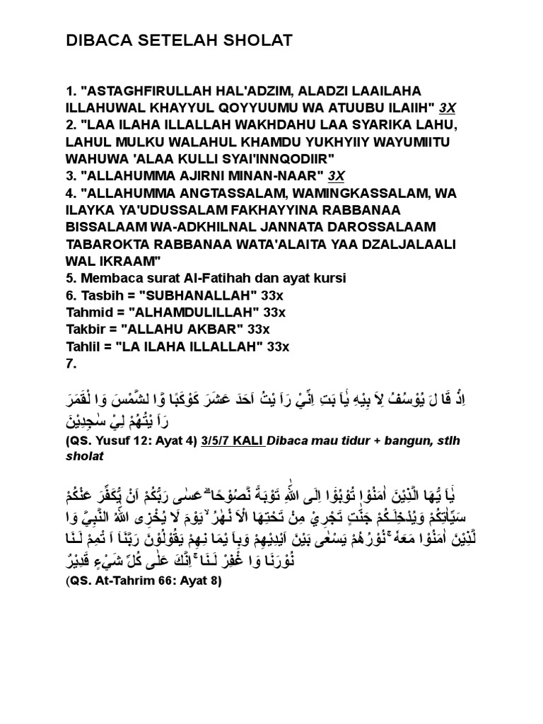 Dzikir Dan Do'a Setelah Sholat | PDF