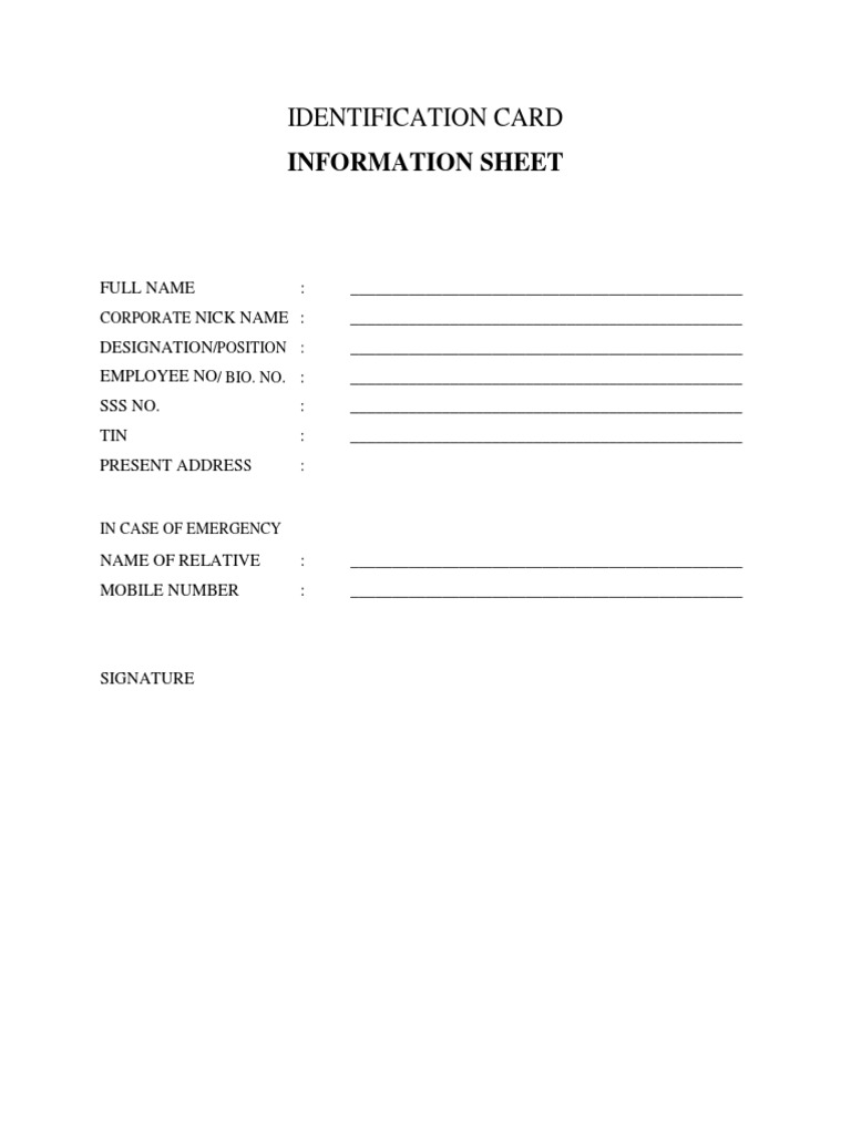 Employee ID Information Sheet | PDF | Career & Growth
