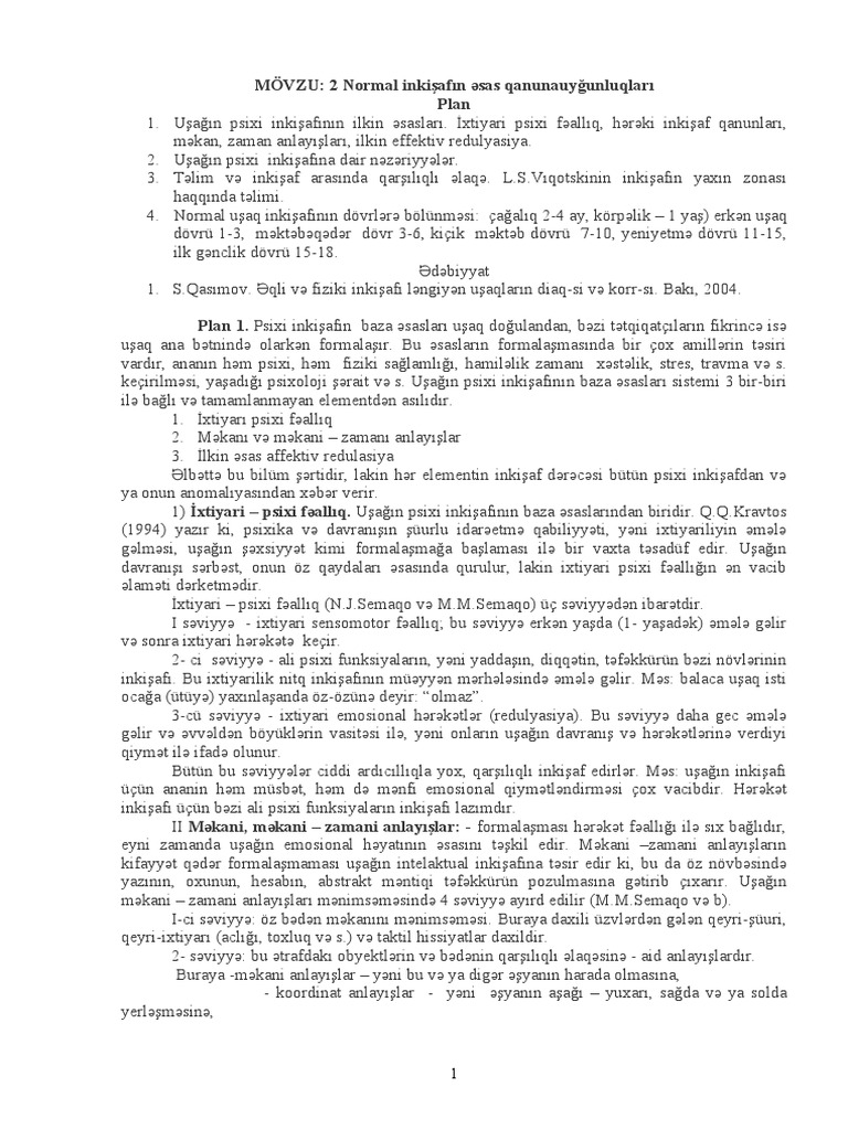 Movzu 2-3 Normal Ve Anomal Inkisafin Esas Qanuna Uygunluqlari | PDF