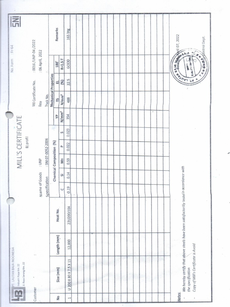 Sertifikat Unp 200 LS | PDF