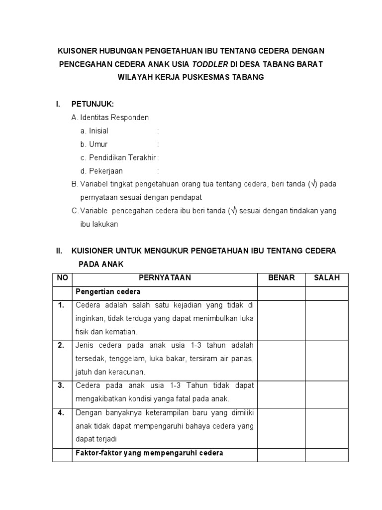 PENGETAHUAN DAN PRAKTIK IBU TENTANG PENCEGAHAN CEDERA PADA ANAK USIA ...