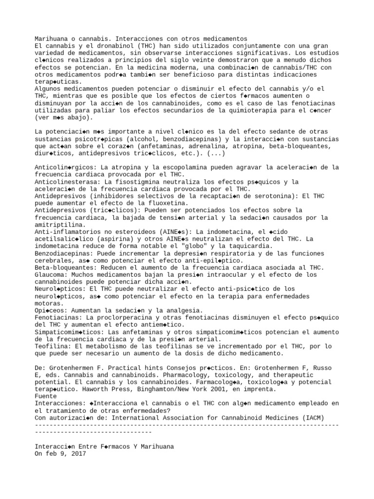 Interacción Del THC Con Otros Medicamentos | PDF | Cannabis (Droga ...