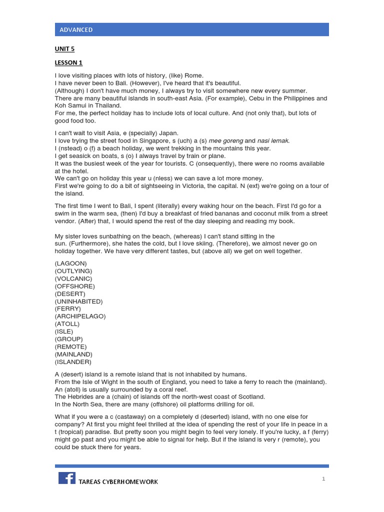 Unit 5 Lesson 1: Advanced | PDF | Island | Empathy