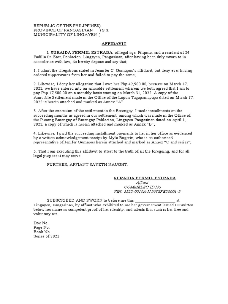 Affidavit of Suraida | PDF | Social Science | Law