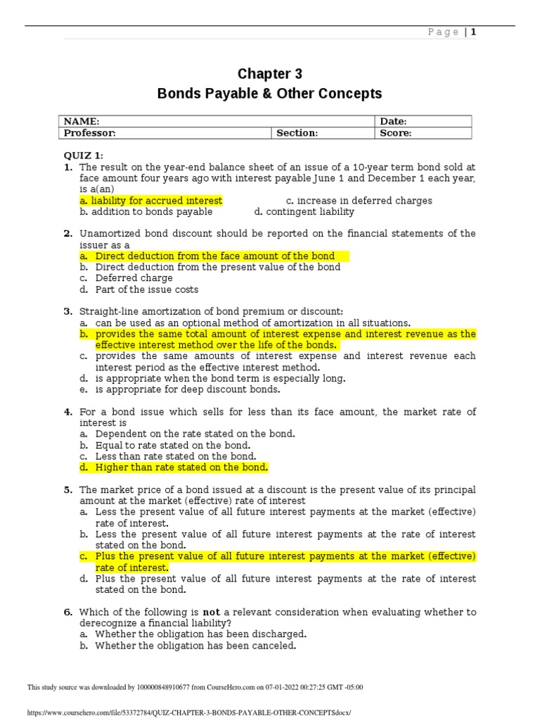 Bonds Payable Quiz and Concepts | PDF | Bonds (Finance) | Debt