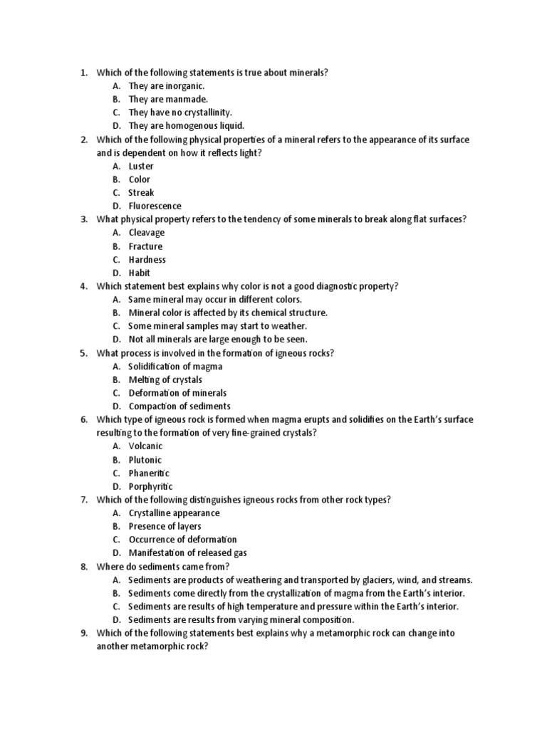 Unit 4 - Summative Test | PDF | Rock (Geology) | Igneous Rock