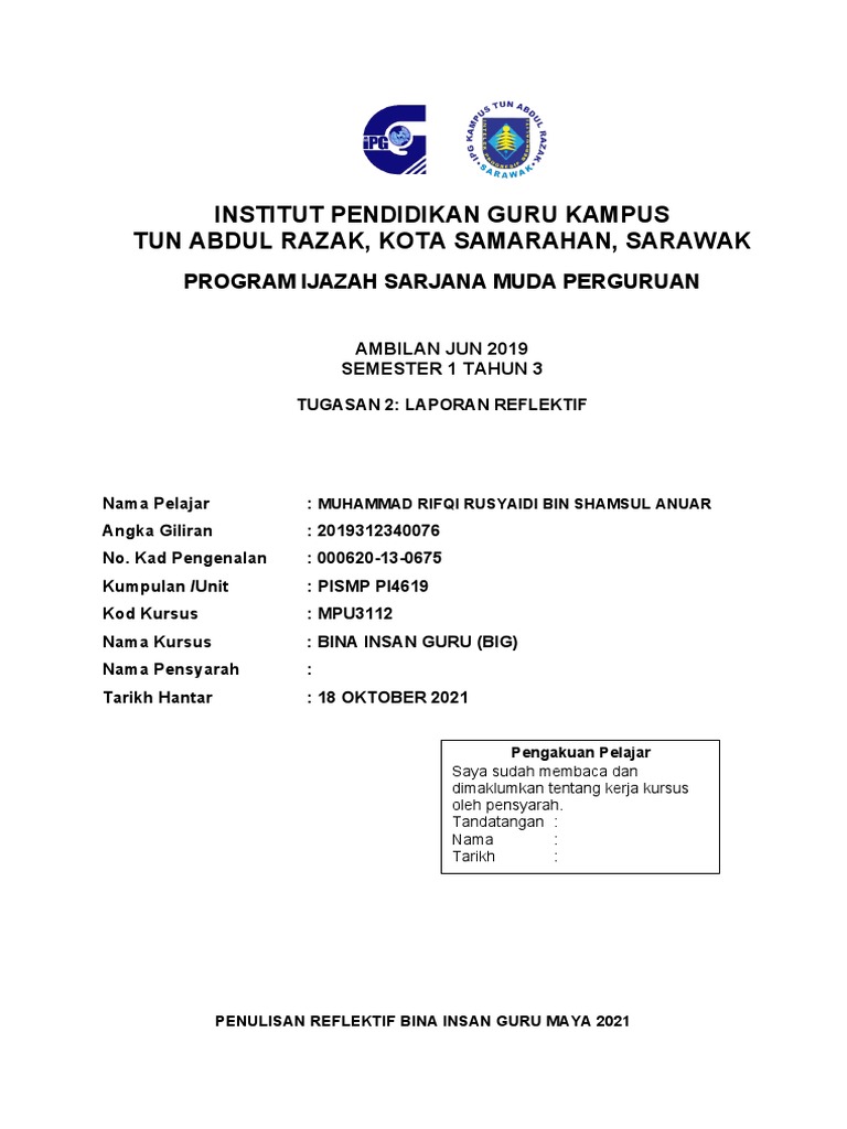 Penulisan Reflektif Bina Insan Guru Maya 2021 | PDF