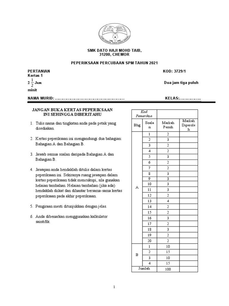PPC SPM Pertanian Perak 2021 | PDF