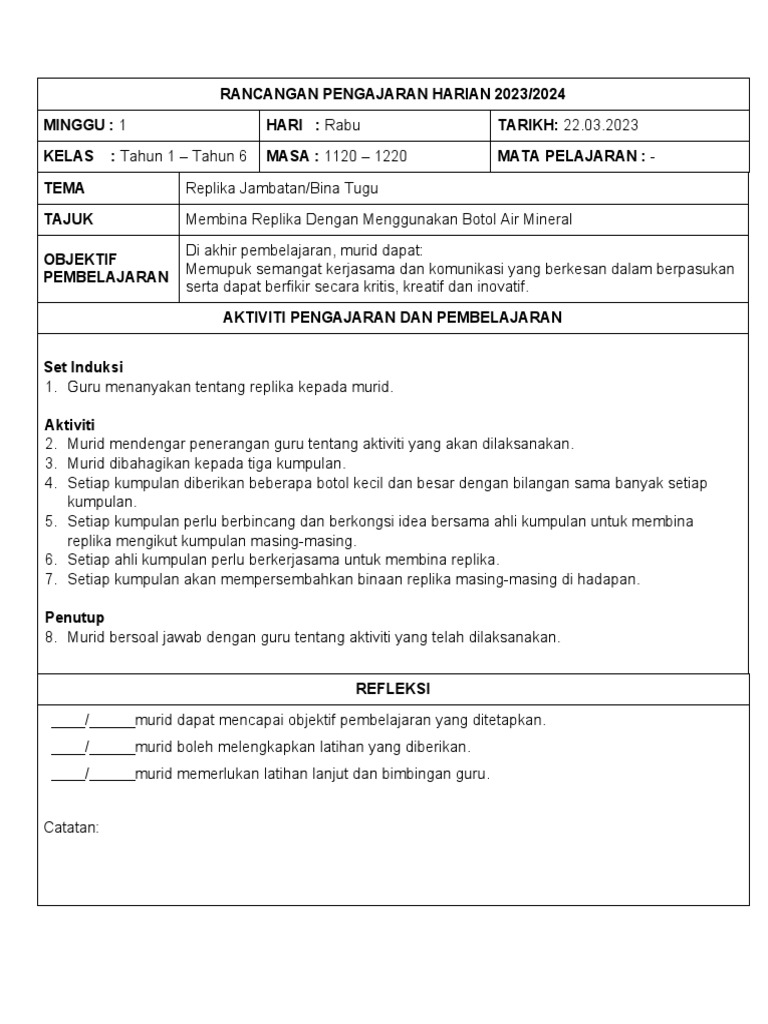 RPH Replika Jambatan at Bina Tugu (22 3 2023) - 123822 | PDF