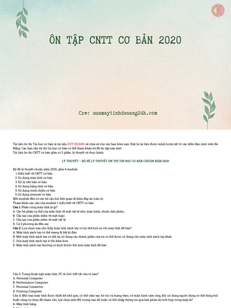 Ôn tập CNTT cơ bản | PDF