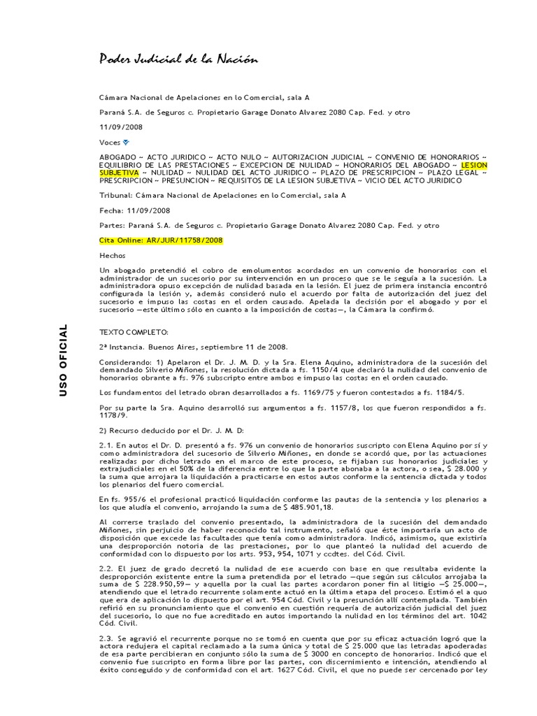 Fallo. Nulidad Relativa. Lesión | PDF | Nulo (ley) | Estatuto de limitaciones