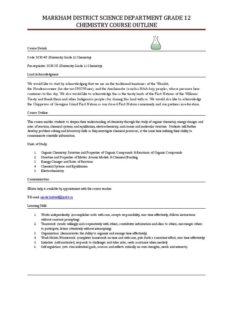 Grade 12 Course Outline MDHS | PDF | Chemistry | Organic Chemistry